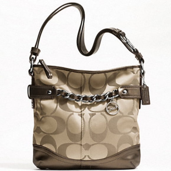 Coach | Bags | Coach Brown Gold Tan Sateen Signature Chain Duffle ...